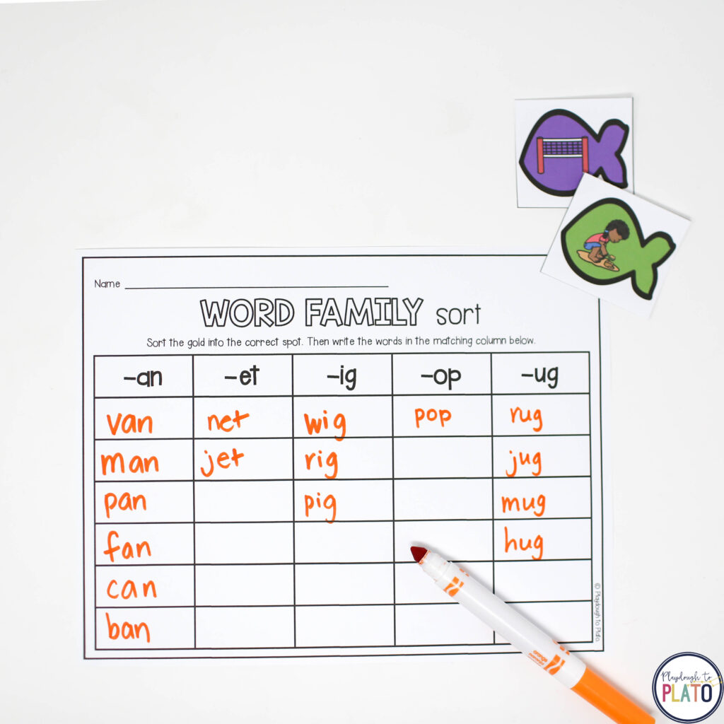 Pot of Gold Word Family Sort - Playdough To Plato
