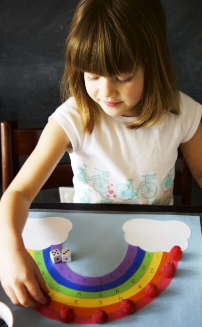 Roll a Rainbow Snack Dice Game - Playdough To Plato