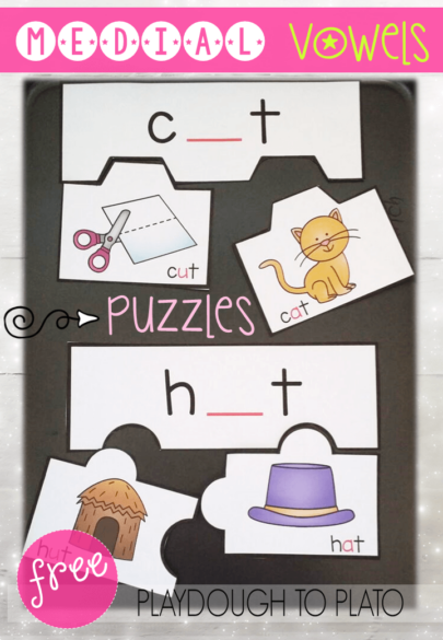 Middle Vowel Cards and Puzzles - Playdough To Plato