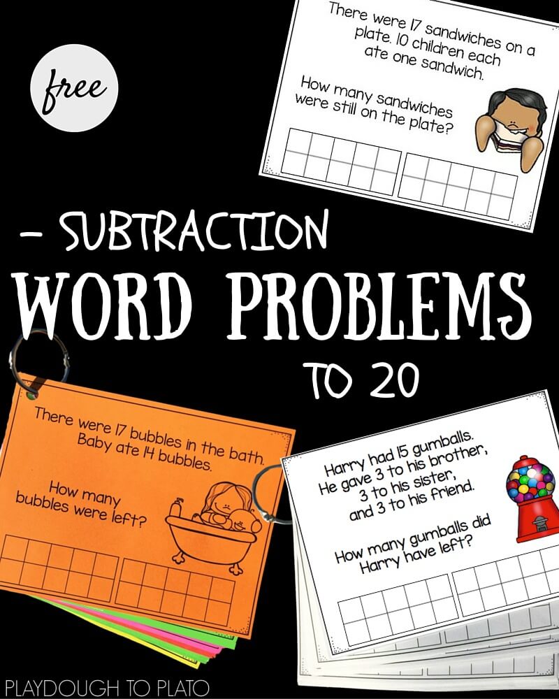Subtraction Word Problems To 20 Playdough To Plato Subtraction Word Problems To 20 Playdough To Plato