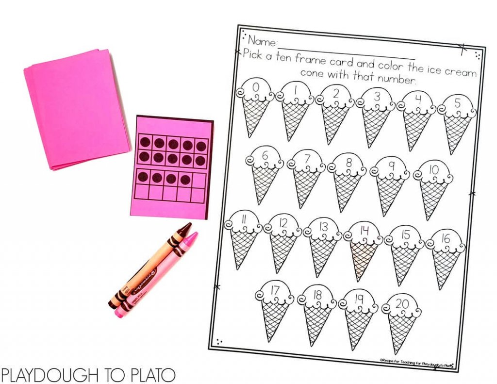 Ice Cream Number and Ten Frame Match - Playdough To Plato