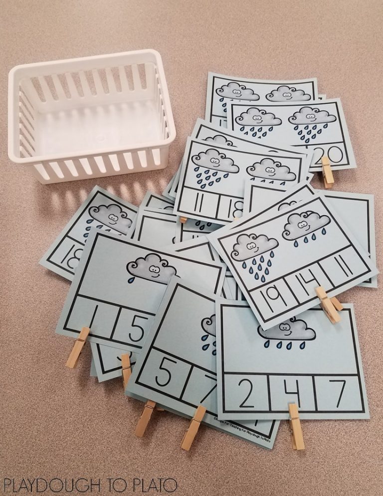 Rain Cloud Counting Clip Cards - Playdough To Plato