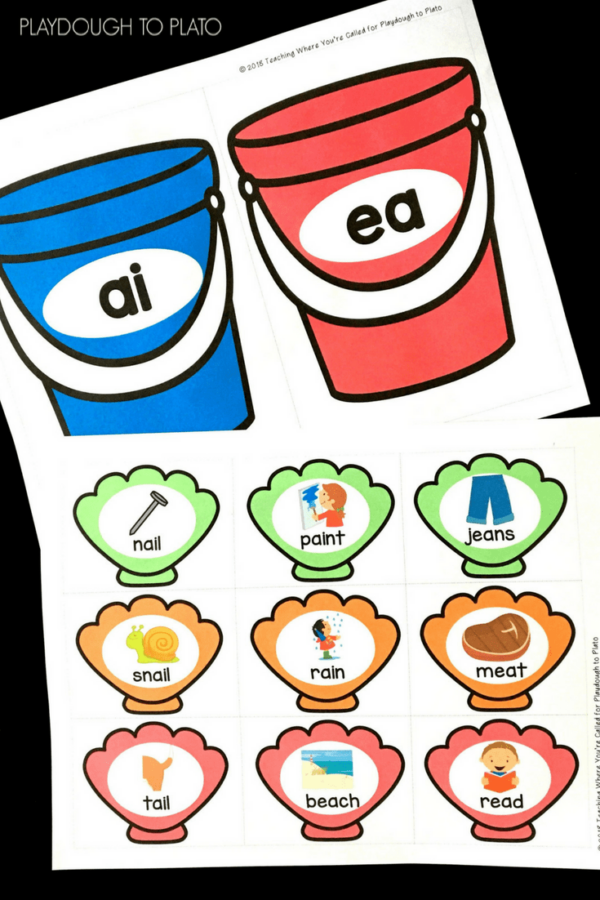 Seashell Vowel Team Sort - Playdough To Plato