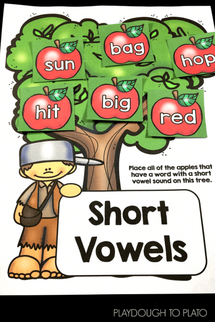 Apple Vowel Sort - Playdough To Plato