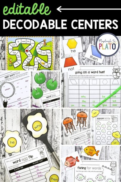 32 EDITABLE Decodable Centers - Playdough To Plato