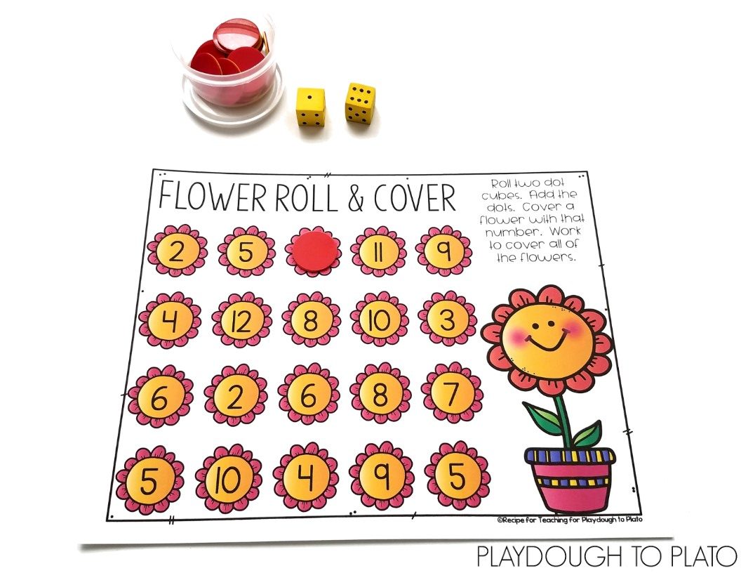 Flower Roll and Cover Math Game - Playdough To Plato