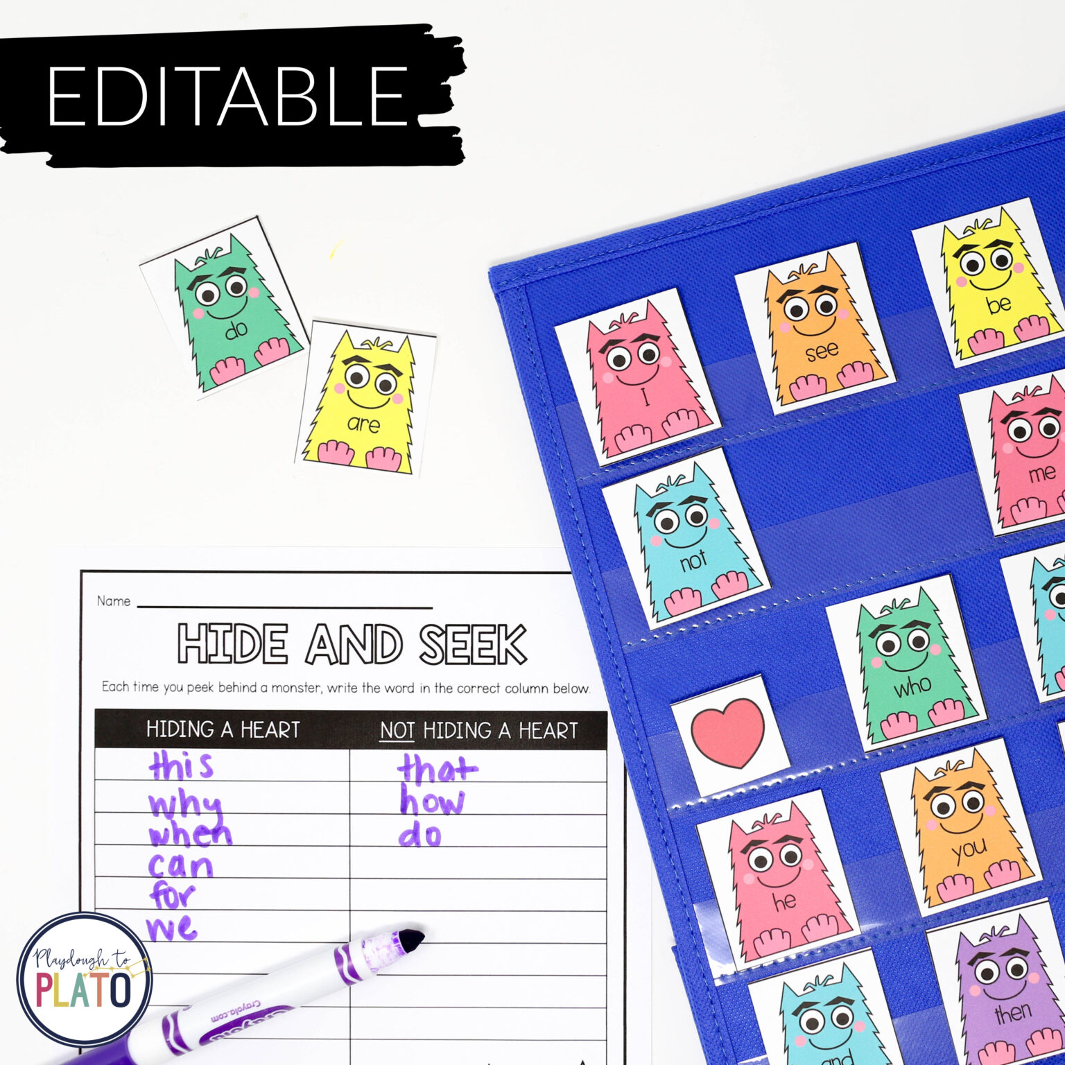 Hide and Seek Pocket Chart Games - EDITABLE - Playdough To Plato