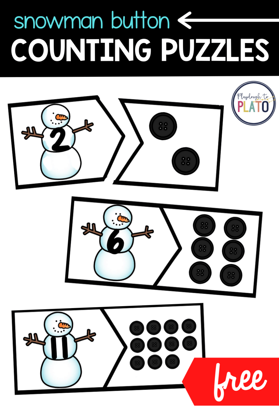 Snowman Button Counting Puzzles - Playdough To Plato
