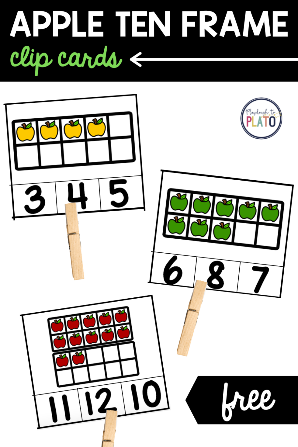 Apple Ten Frame Clip Cards - Playdough To Plato