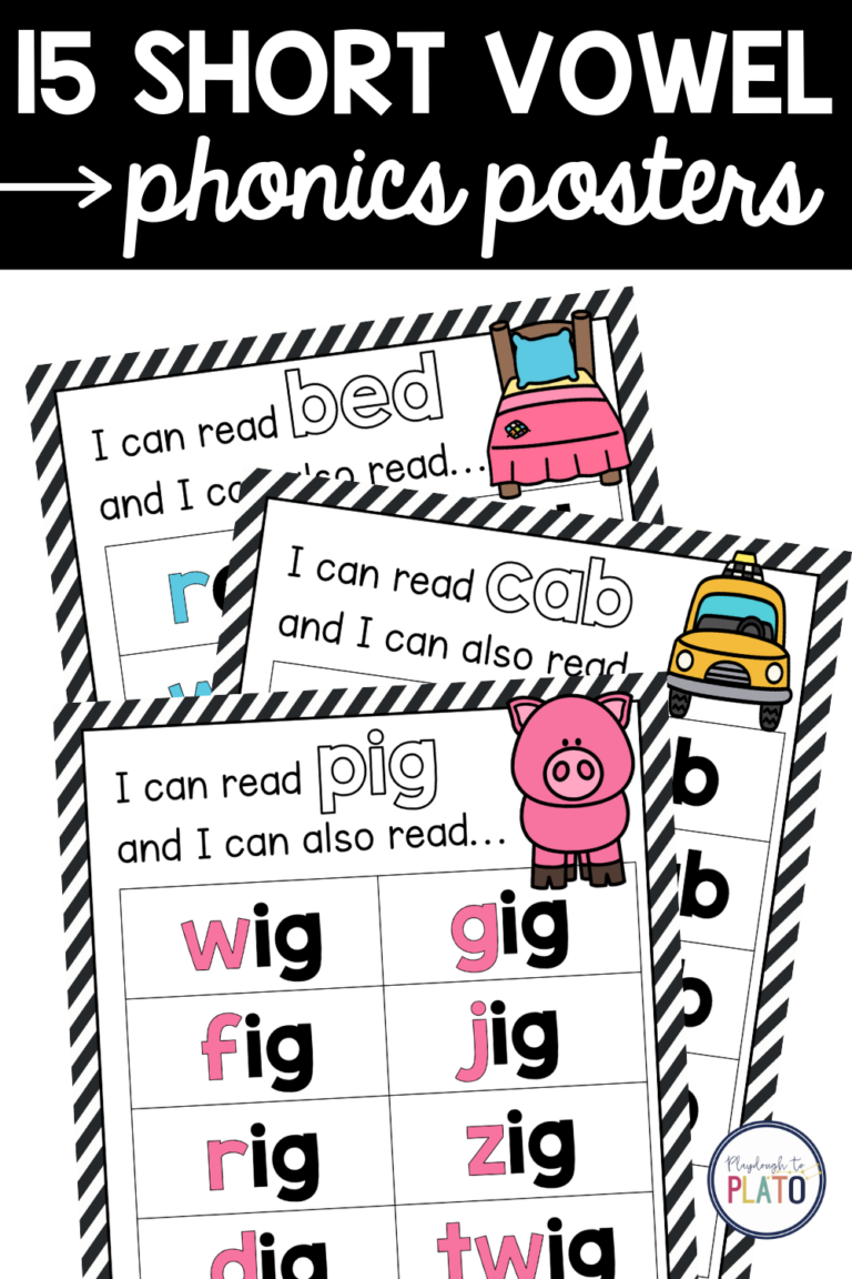 Short Vowel Phonics Posters - Playdough To Plato