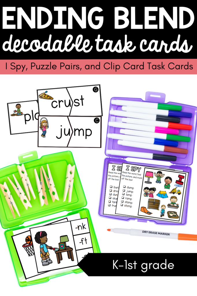 Decodable Ending Blend Task Cards - Playdough To Plato