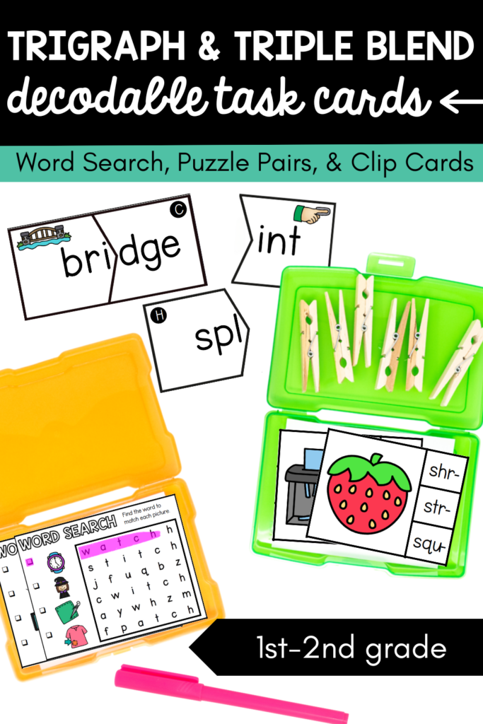 Decodable Trigraph & Triple Blend Task Cards - Playdough To Plato