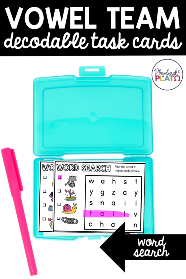 Decodable Vowel Team Task Cards - Playdough To Plato